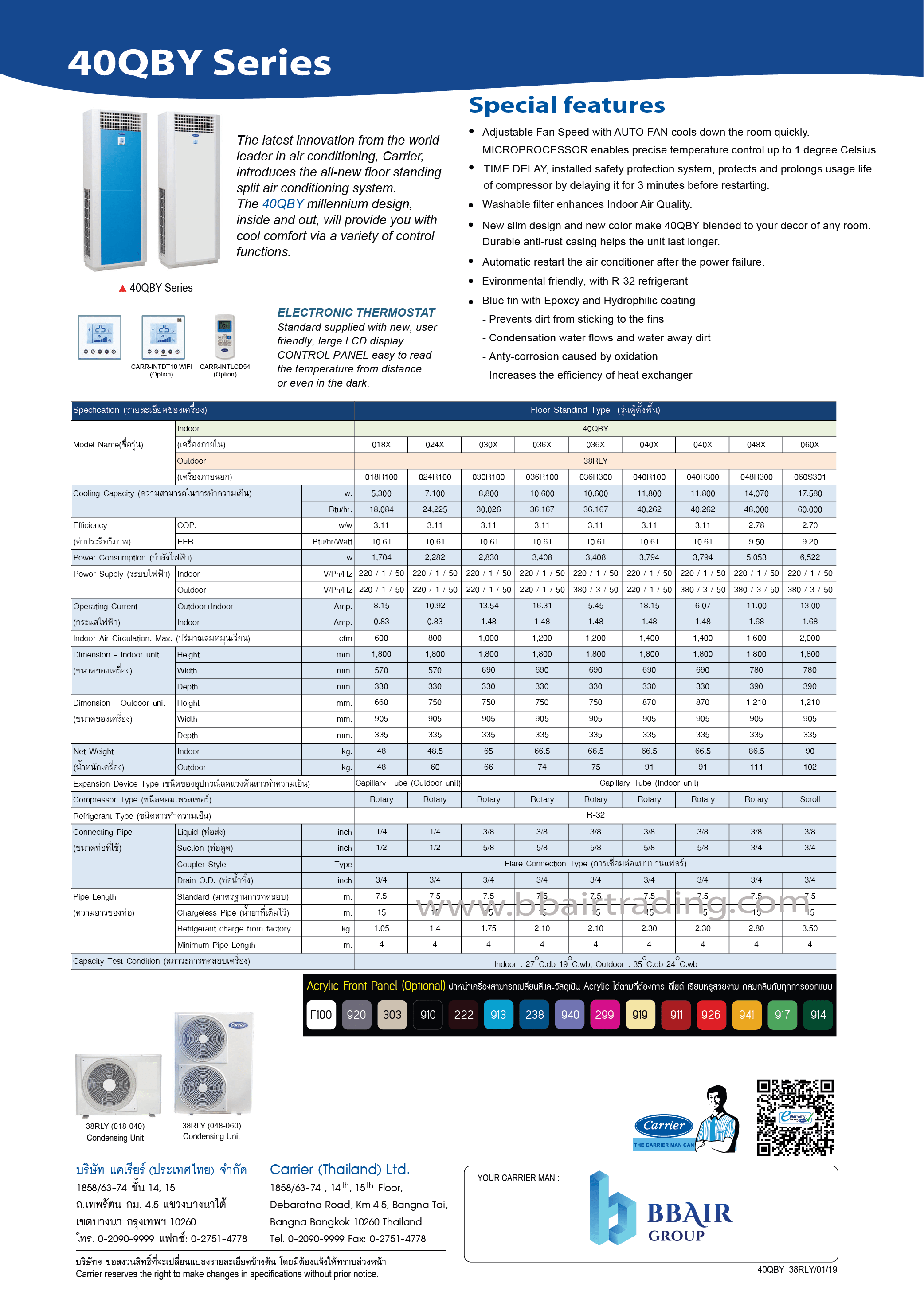 แอร์แคเรียร์ CARRIER แบบตู้ตั้งพื้น 40QBY SERIES รุ่น 40QBY048X-10FW-1 ...