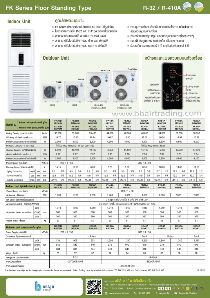 แอร์อมีนา Amena แบบตู้ตั้งพื้น FK SERIES รุ่น FK30B-MNVJM/KC30B-RSVJM ขนาด 30,000 BTU ไฟ 220 V ...