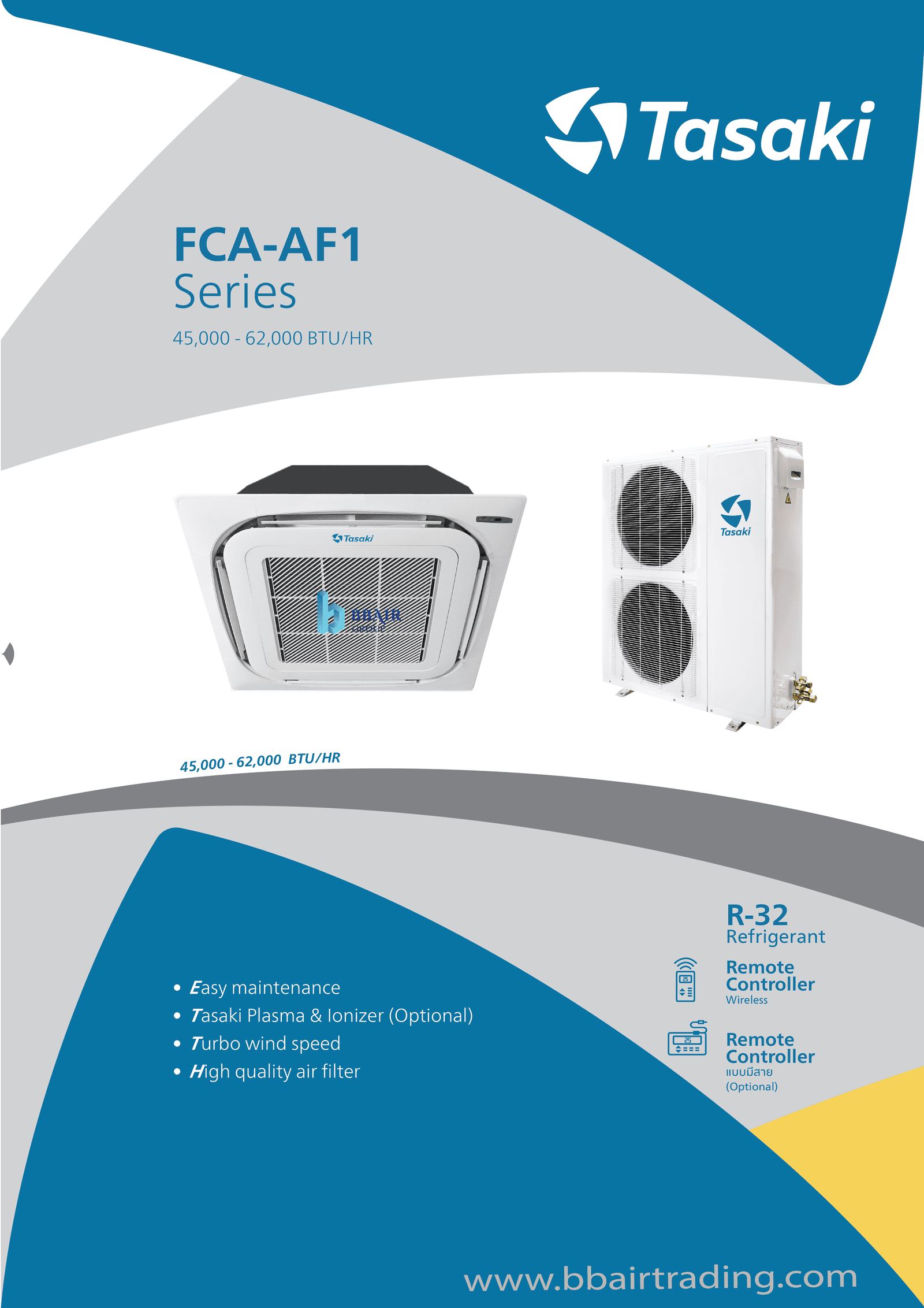 แอร์ทาซากิ TASAKI แบบสี่ทิศทาง มอก. รุ่น FCA62-AF1/CHA62-CF1R ขนาด ...
